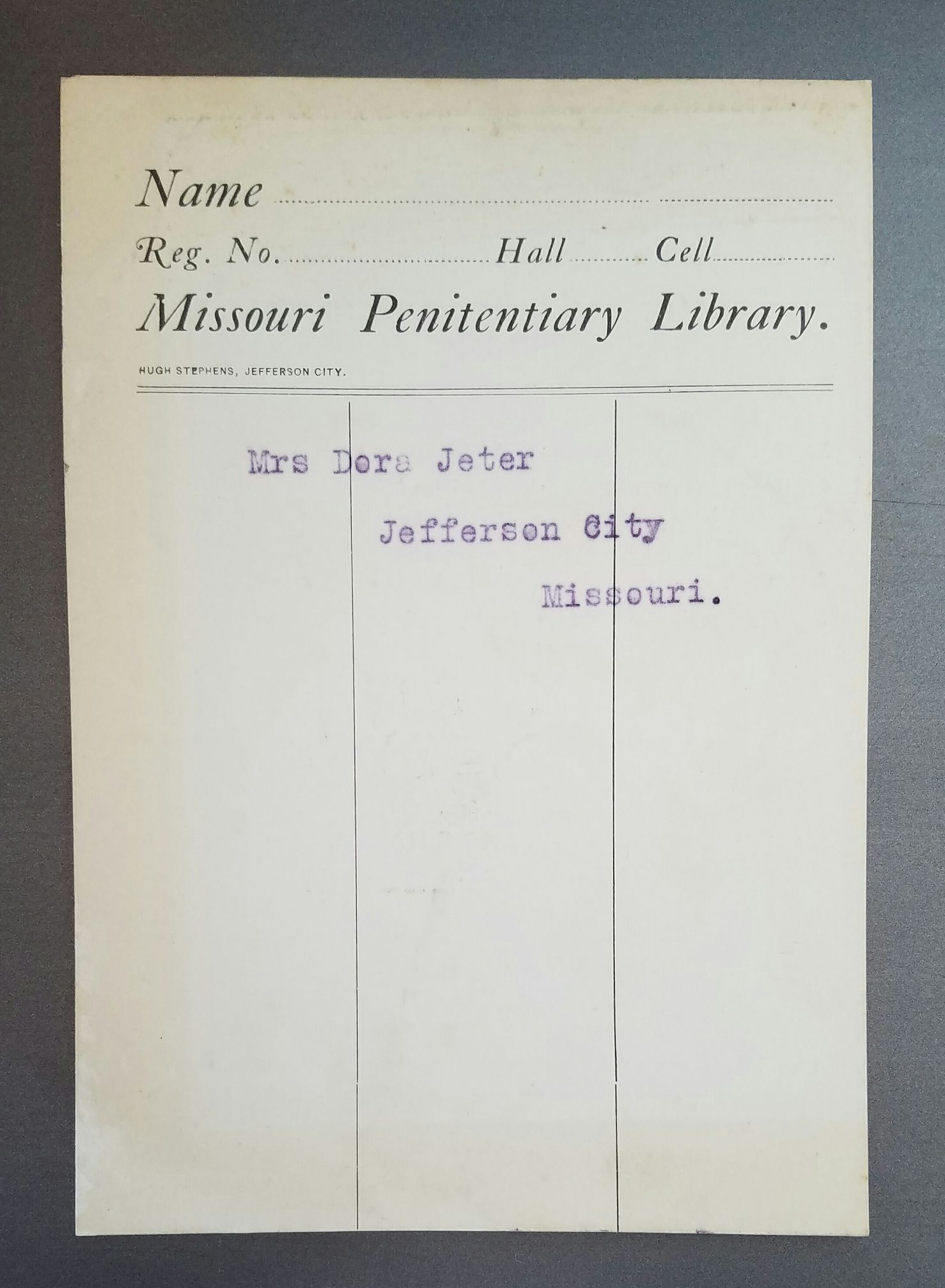 Missouri Penitentiary Library, Jefferson City, Missouri